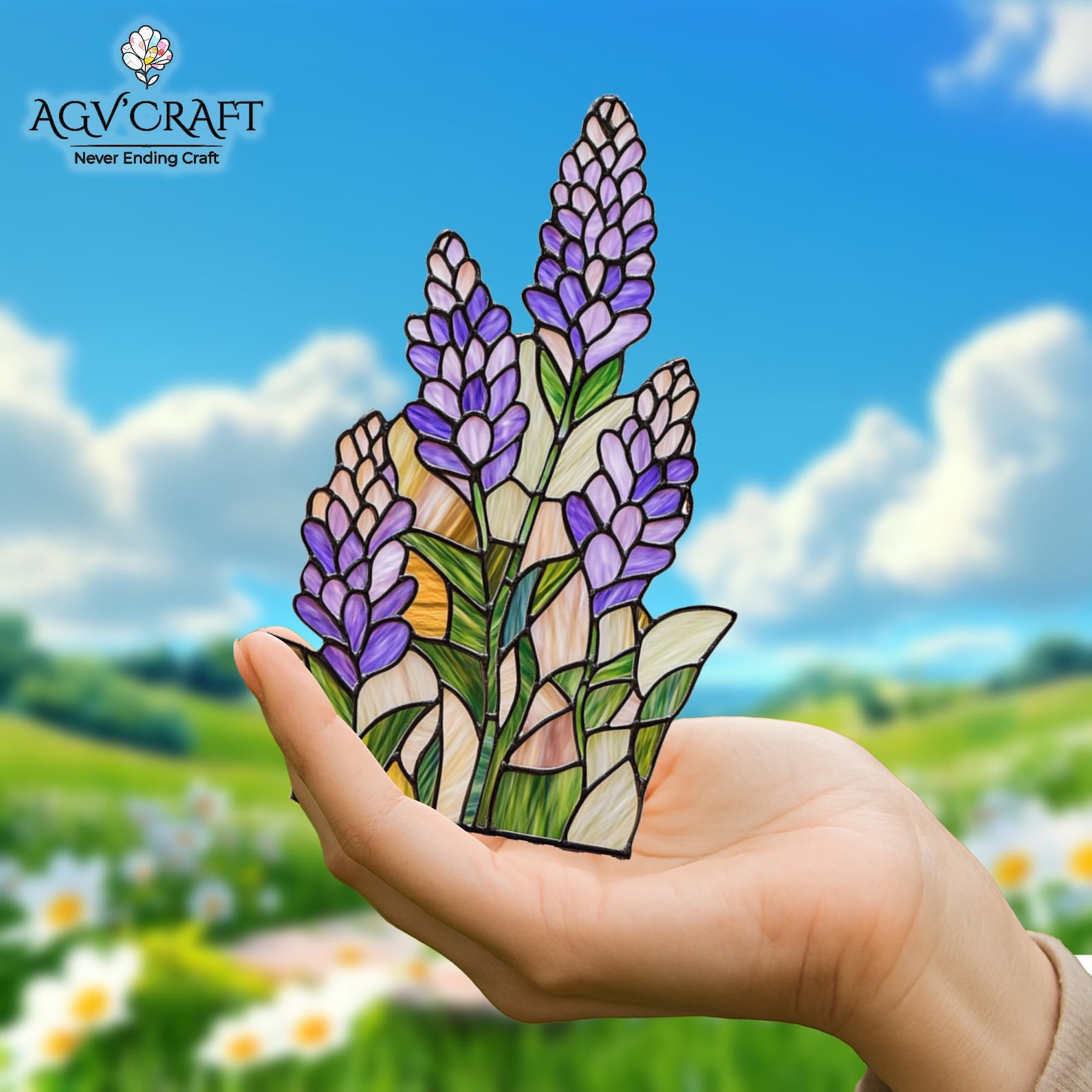 Lupine Flower Suncatcher Stained Glass Pattern (PDF), Flower Suncatcher ...