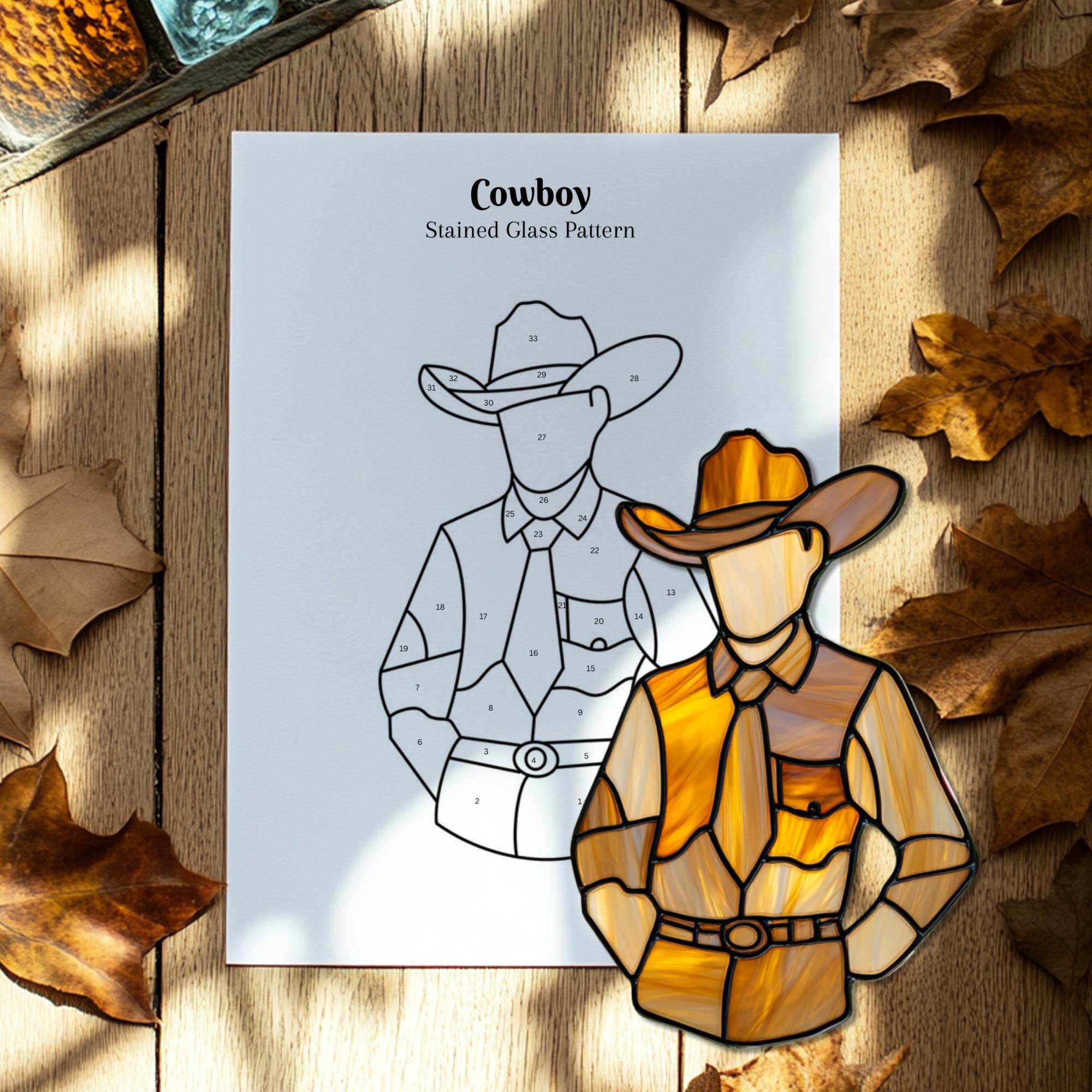Cowboy Stained Glass Pattern, Western Suncatcher Template, Rustic Decor ...