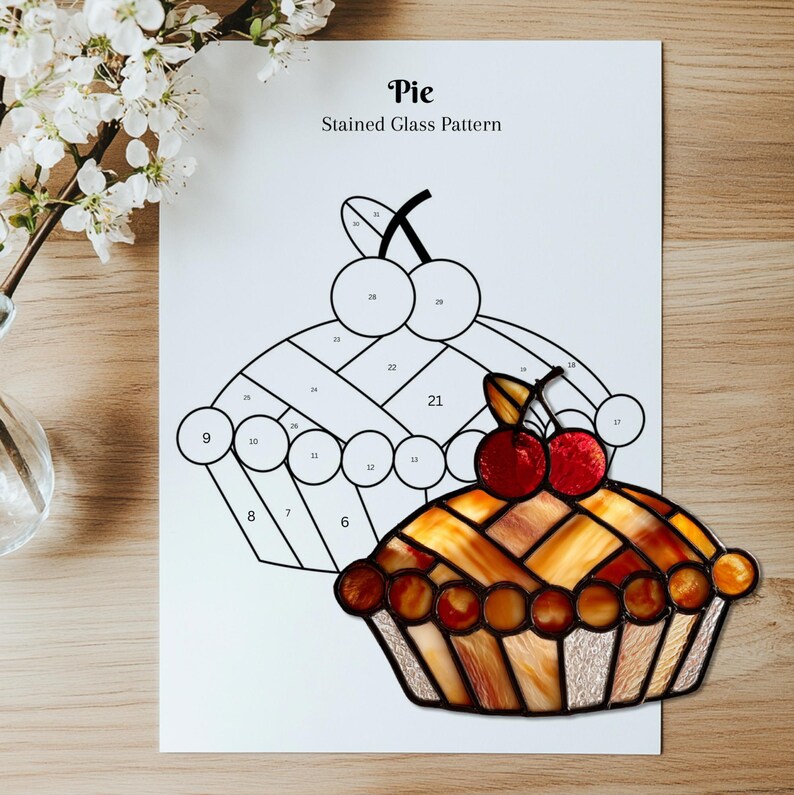 Pie Stained Glass Pattern, Sweet Pie Suncatcher, Cake Glass Pattern ...