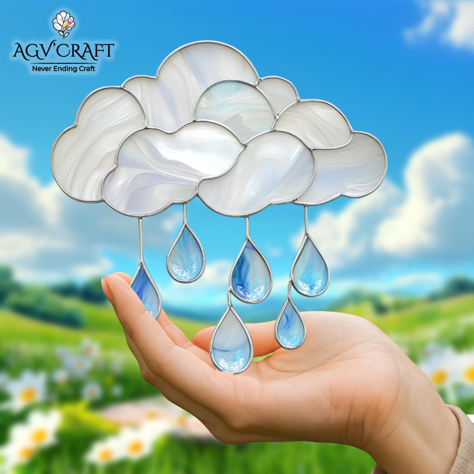 Cloud With Drop Stained Glass Pattern, Rain Drop Glass Pattern, Cloud ...