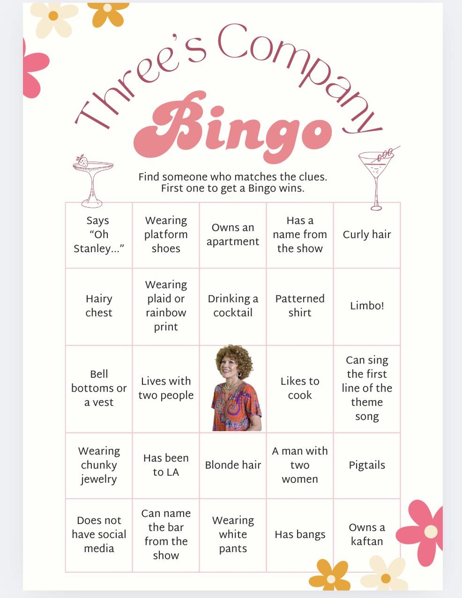 Three's Company, Mrs Roper Party, or Roper Romp Scavenger Hunt Bingo ...