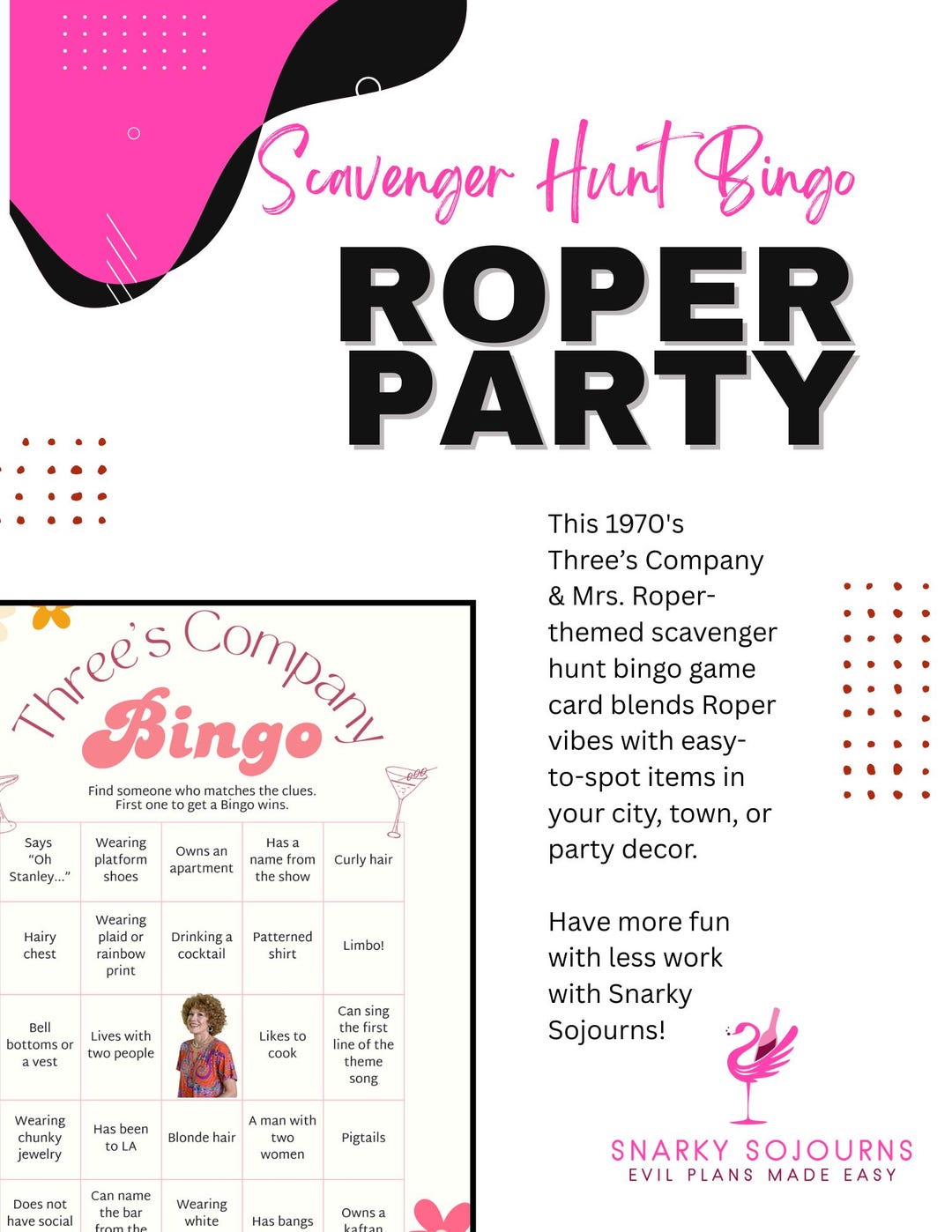Mrs. Roper Party Game: Three's Company Scavenger Hunt Bingo (digital ...