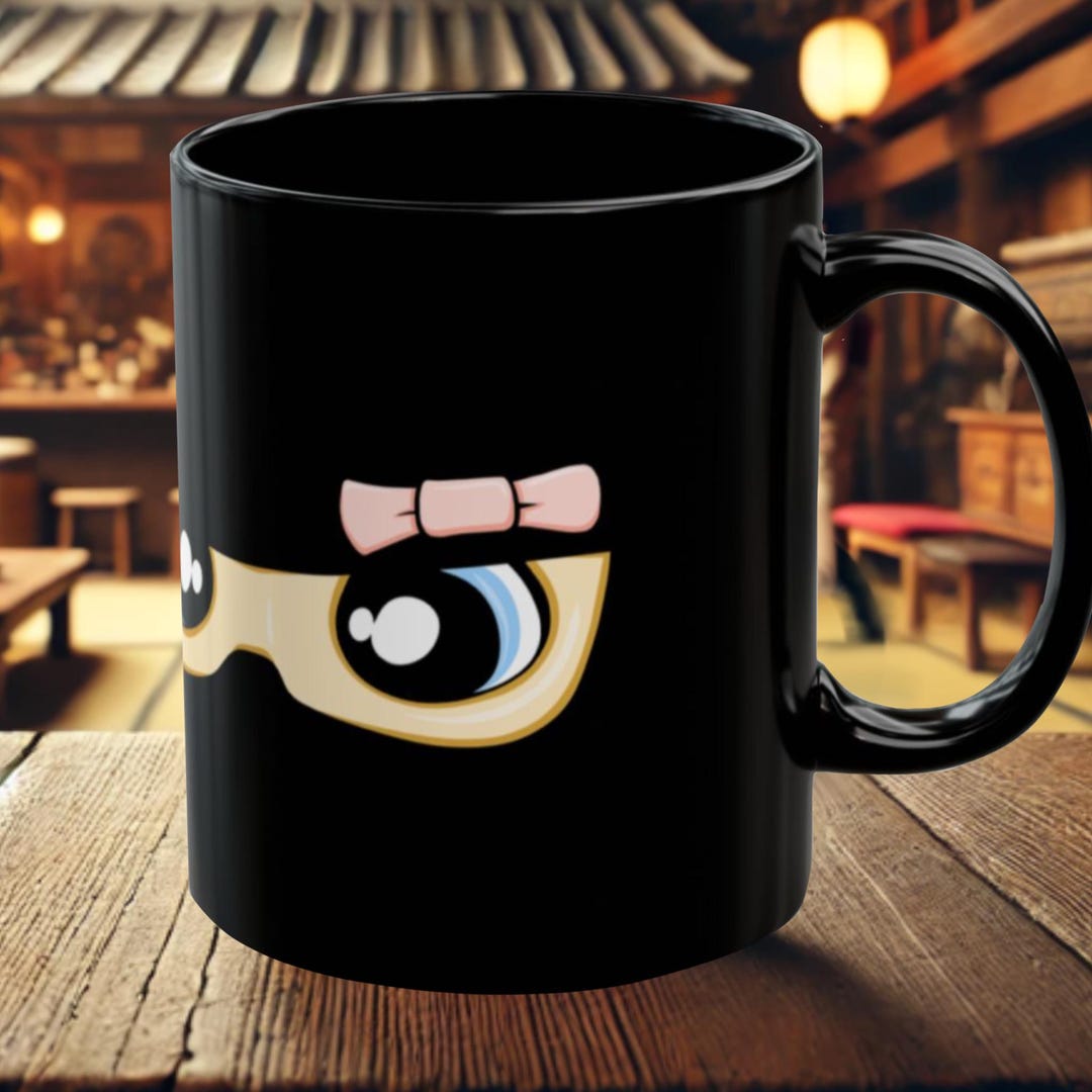 Female Ninja Mug, Cool Ninja Eyes Black Coffee Cup, Samurai Sword ...