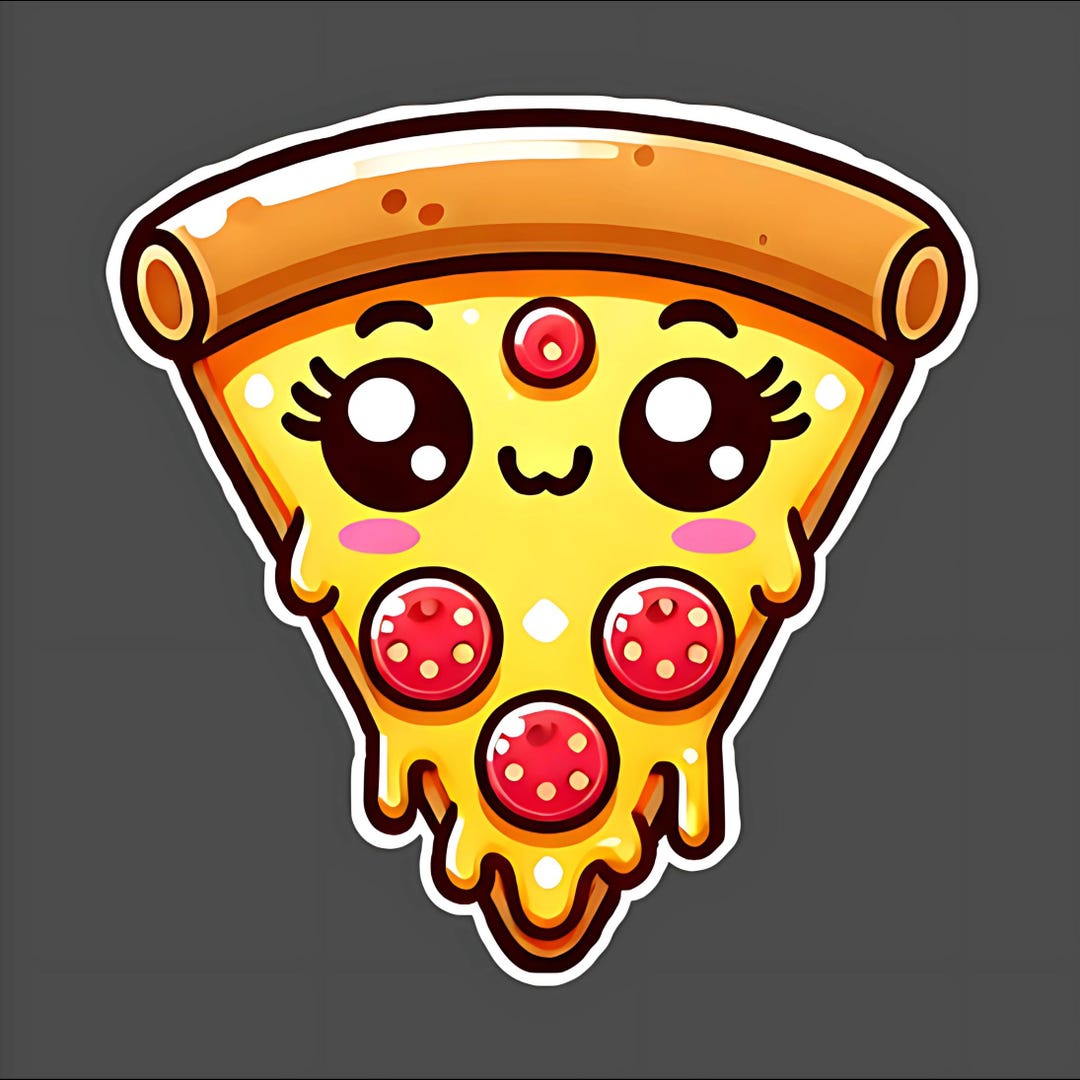 Kawaii Pizza Sticker – Cute Food Vinyl Decal Chibi Pepperoni Pizza ...