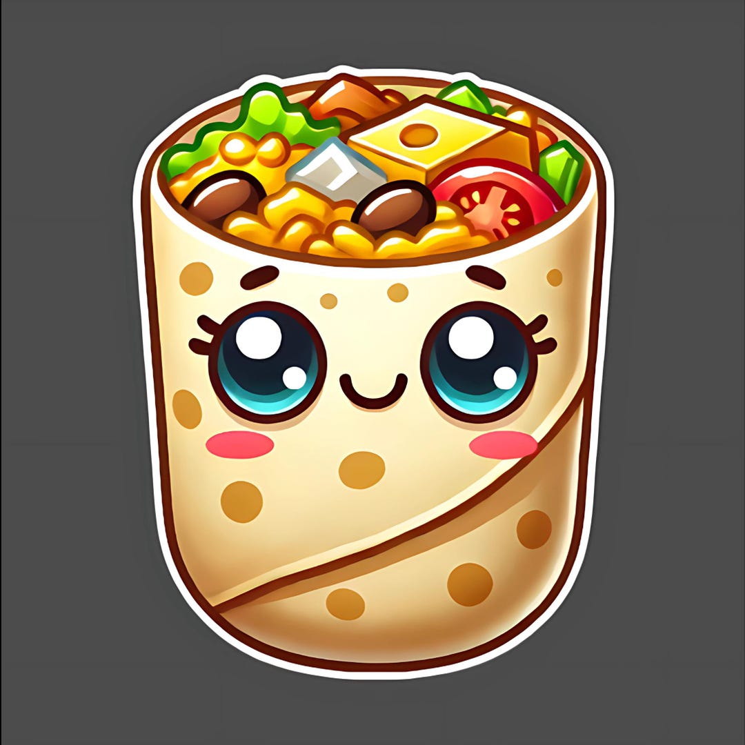 Kawaii Burrito Sticker Cute Food Vinyl Decal Chibi Burrito With Rice ...