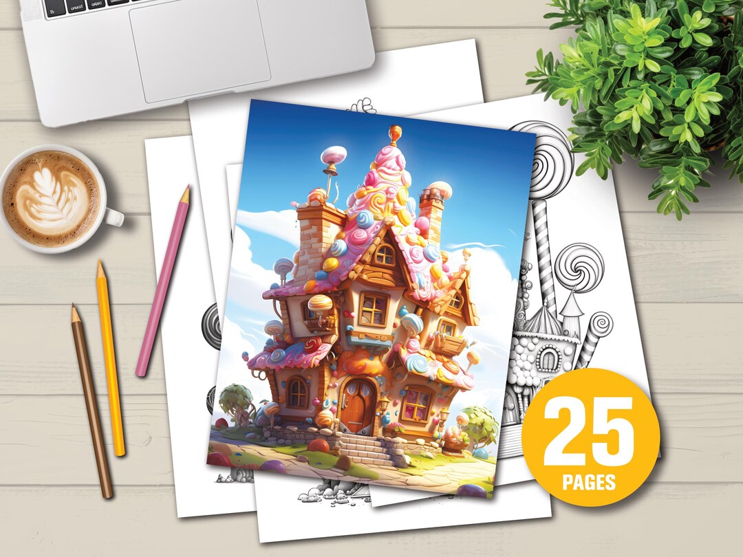 Candy House Coloring Book- Fun Sweet House Coloring Pages- Cute Candy ...