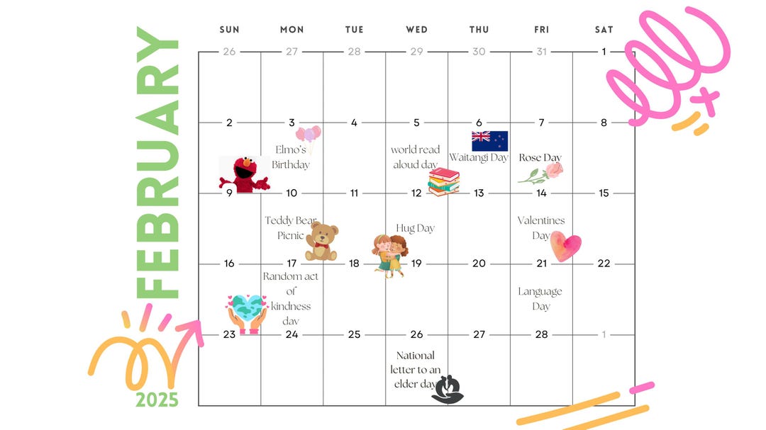 February 2025 Calendar. Early Childhood. Educator. Childcare. Bright ...