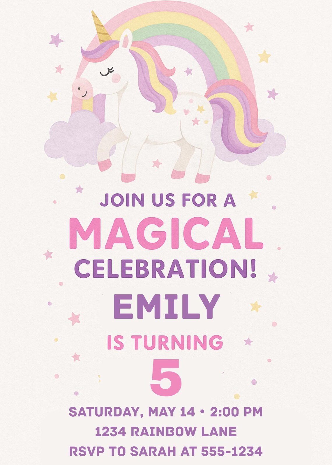 Editable Unicorn Birthday Invitation Magical Canva Template Digital ...