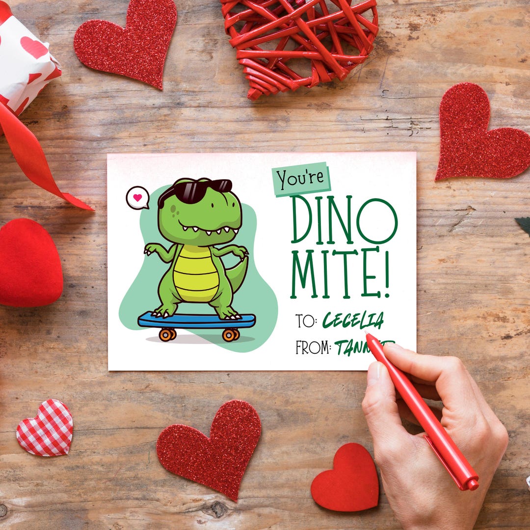 Dino-mite Valentines Day Card Template Editable Canva Design, Fun ...