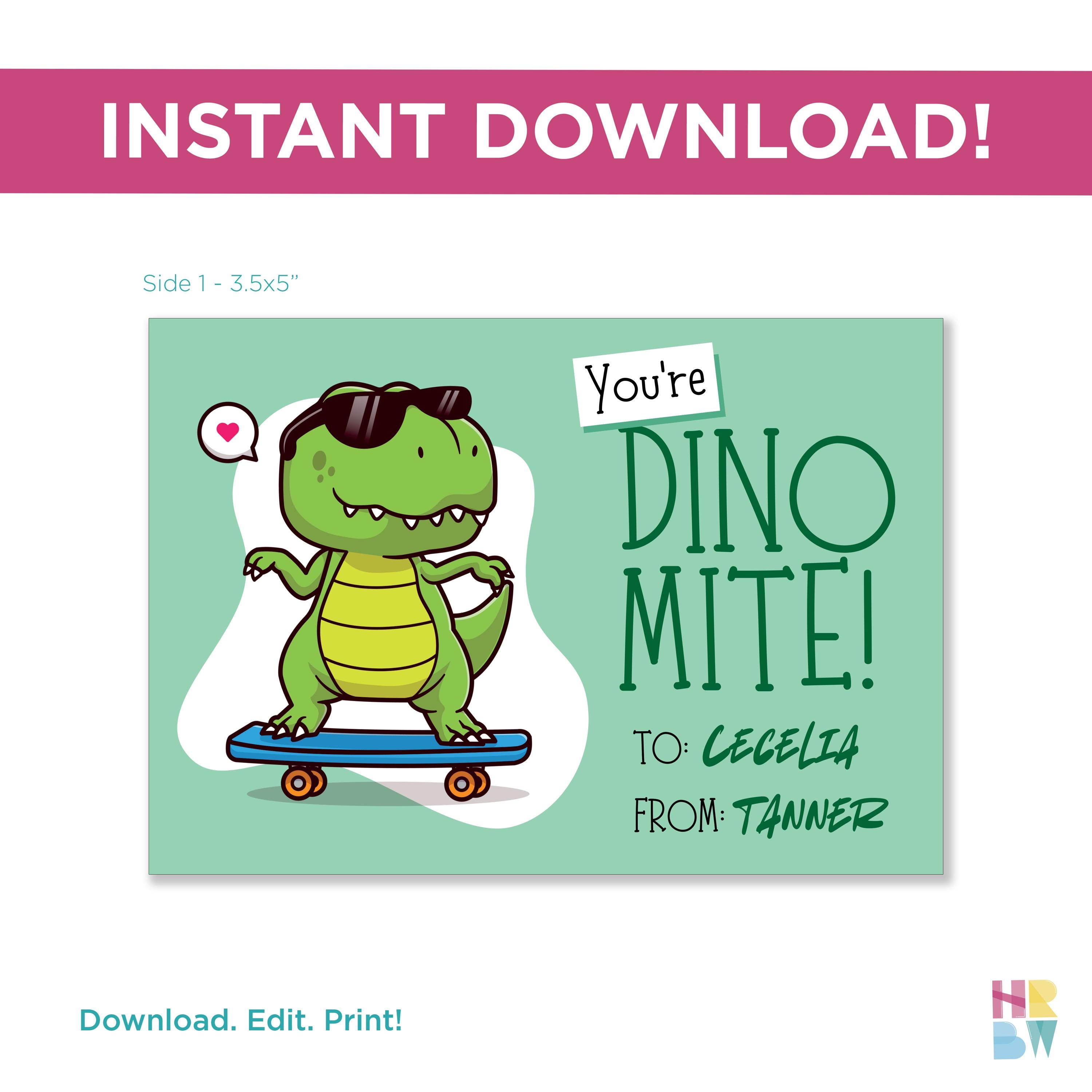 Dino-mite Valentines Day Card Template Editable Canva Design, Fun ...