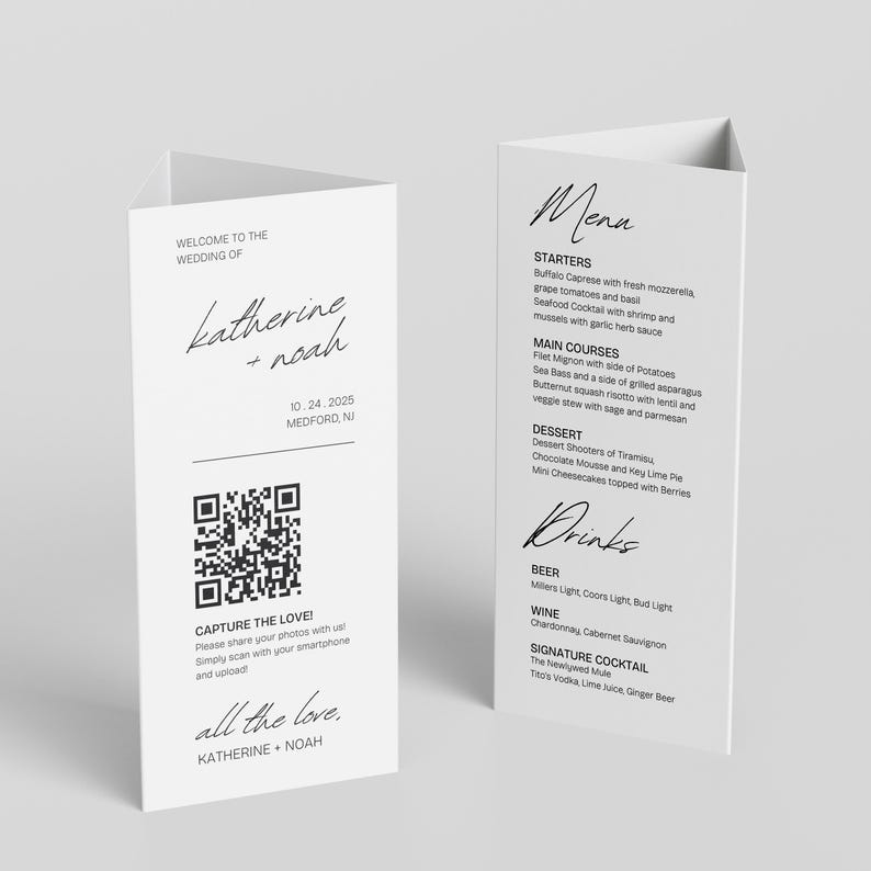 Tri-fold Wedding Table Number Menu With QR Code (canva Template) - Etsy