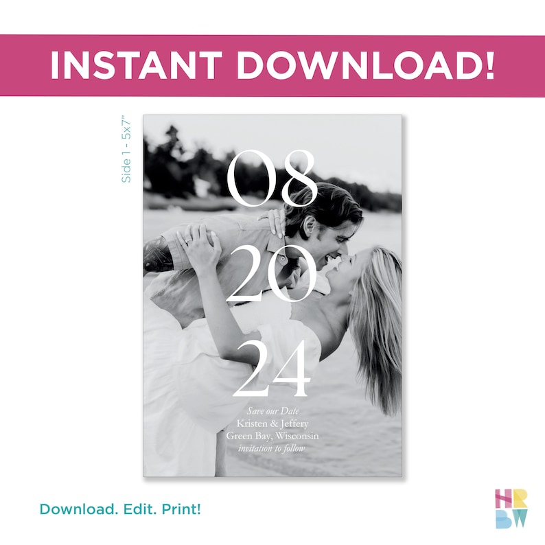Modern Minimalist Save the Date Template: Editable Wedding Announcement ...