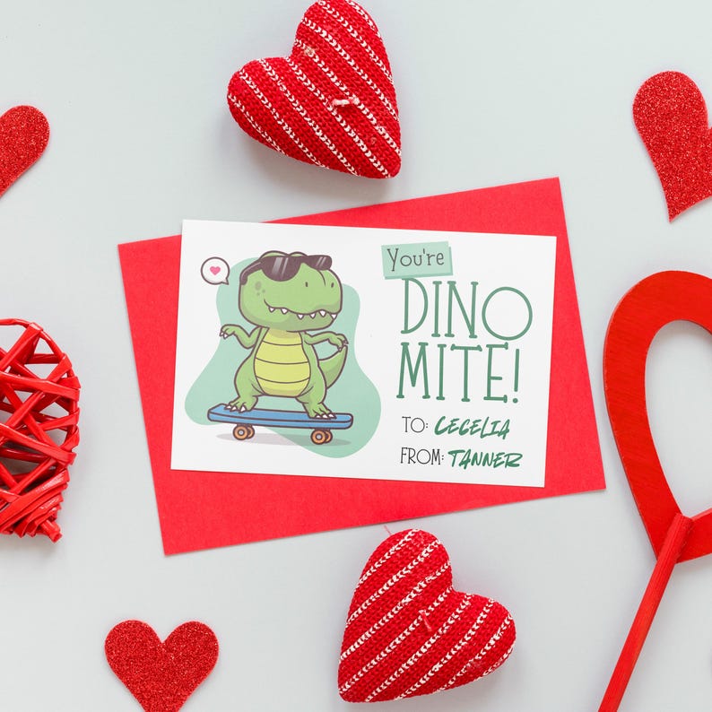 Dino-mite Valentines Day Card Template Editable Canva Design, Fun ...