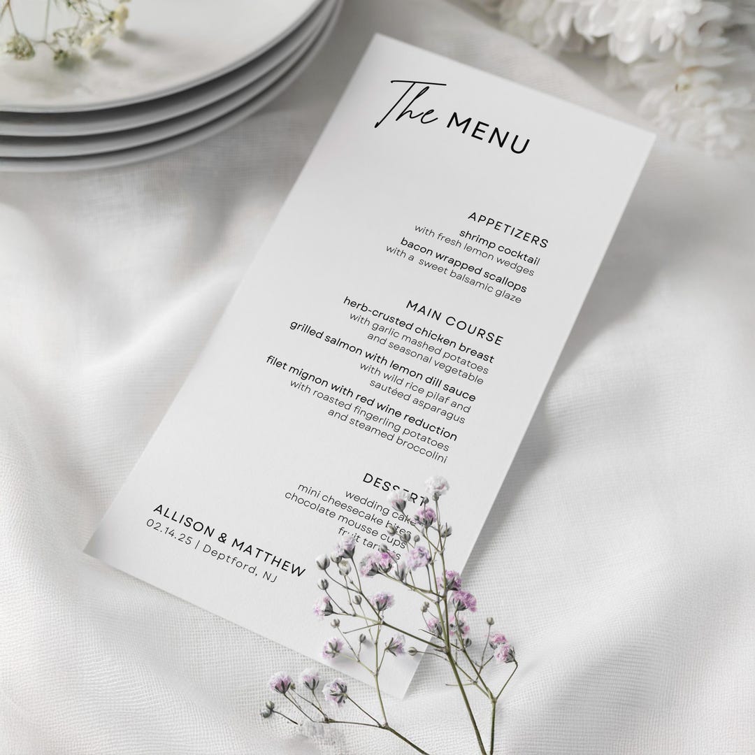Elegant Wedding Menu Template: Modern Reception Dinner (editable Canva ...