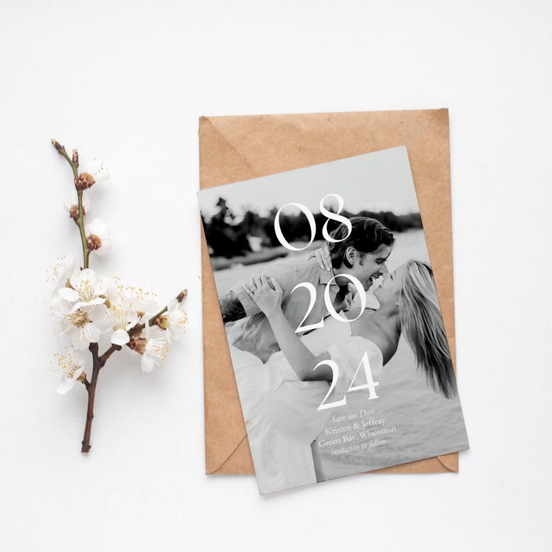 Modern Minimalist Save the Date Template: Editable Wedding Announcement ...