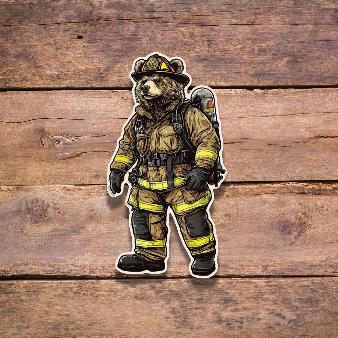 Firefighter Bear Sticker: First Responder Animal, Fire Dept Vinyl - Etsy