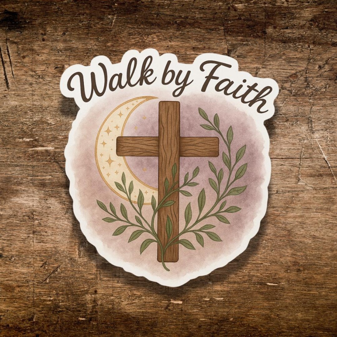 Walk by Faith Sticker Christian Moon and Cross Vinyl Decal Faith Based ...