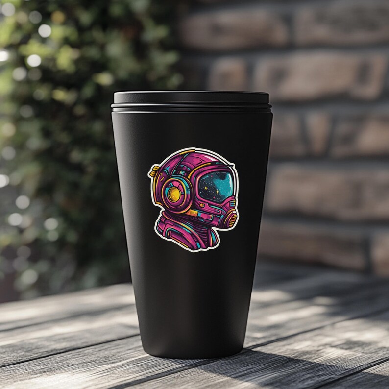 Neon Astronaut Helmet Sticker: Cosmic Sci-fi Vinyl Decal - Etsy
