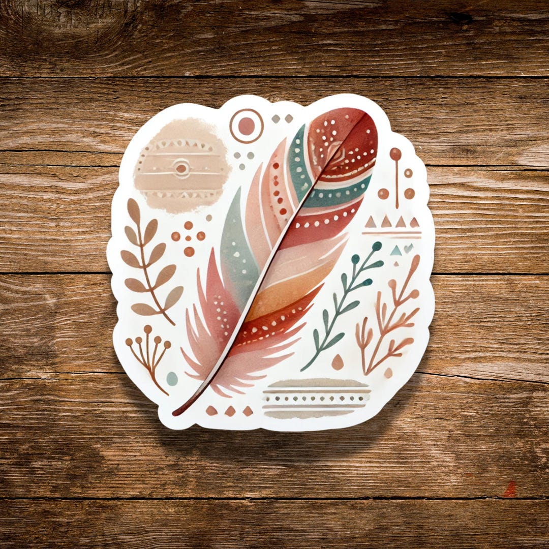 Boho Feather Vinyl Sticker, Earth Tone Minimalist Decal - Etsy