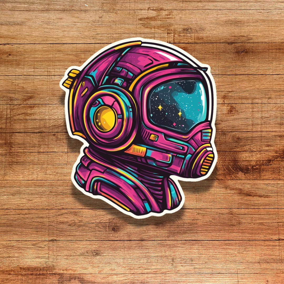 Neon Astronaut Helmet Sticker: Cosmic Sci-fi Vinyl Decal - Etsy