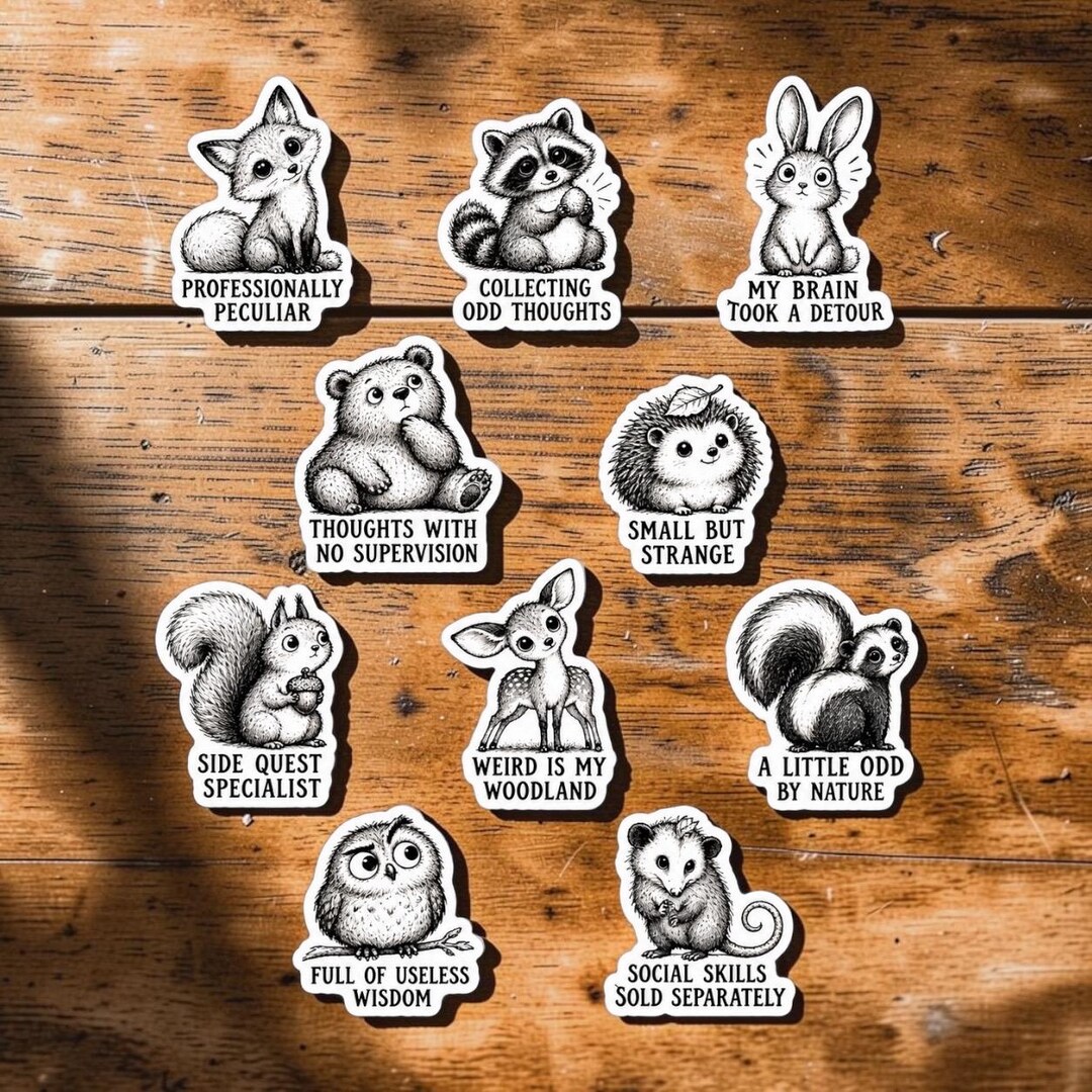 10-pack Hand-sketched Woodland Animal Stickers, Quirky Introvert Vinyl ...