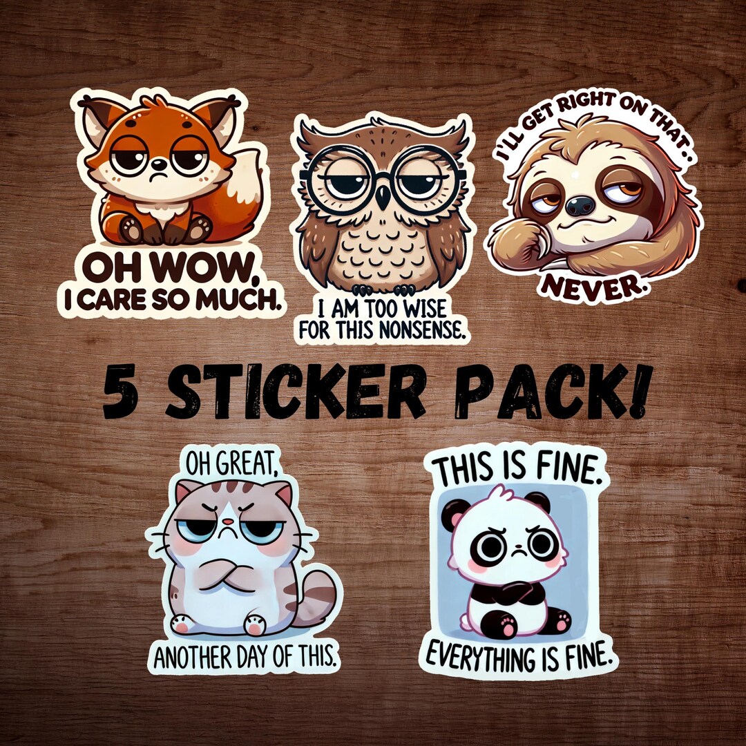 Funny Animal 5-sticker Pack - Sarcastic & Aesthetic Vinyl Stickers ...