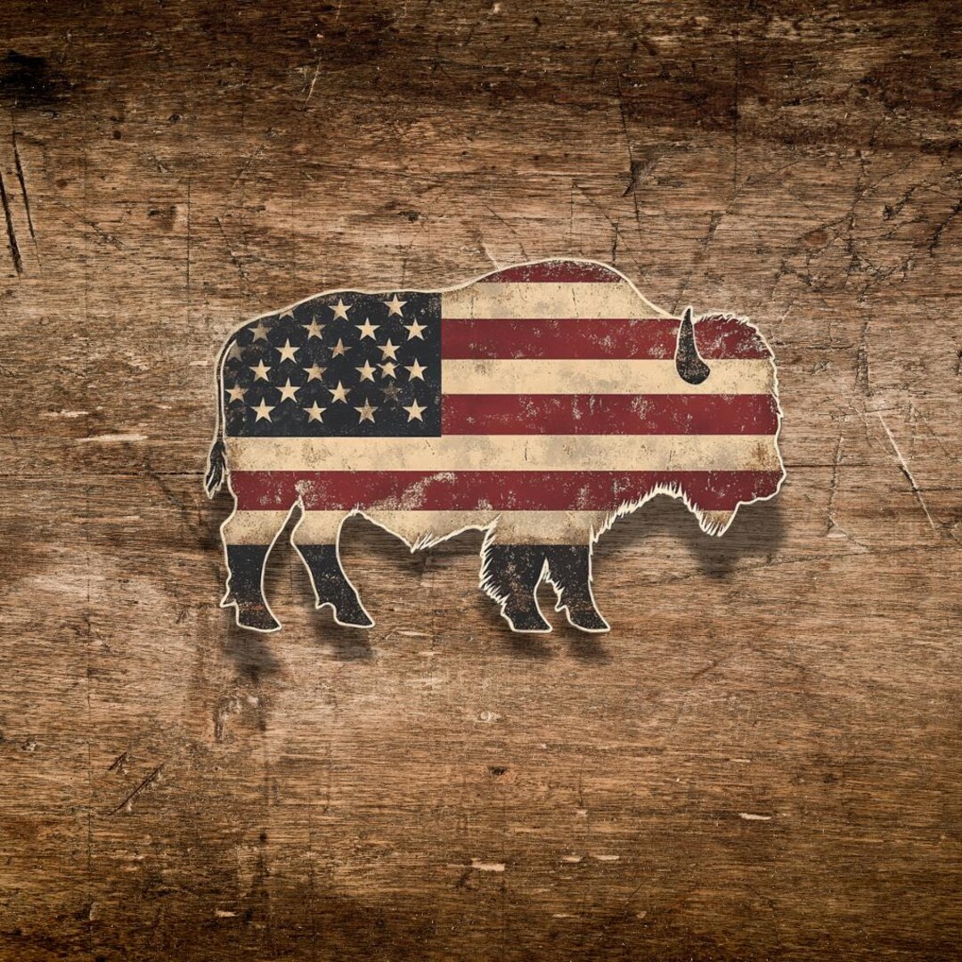 Patriotic Bison Sticker: Distressed American Flag Buffalo Vinyl Decal ...