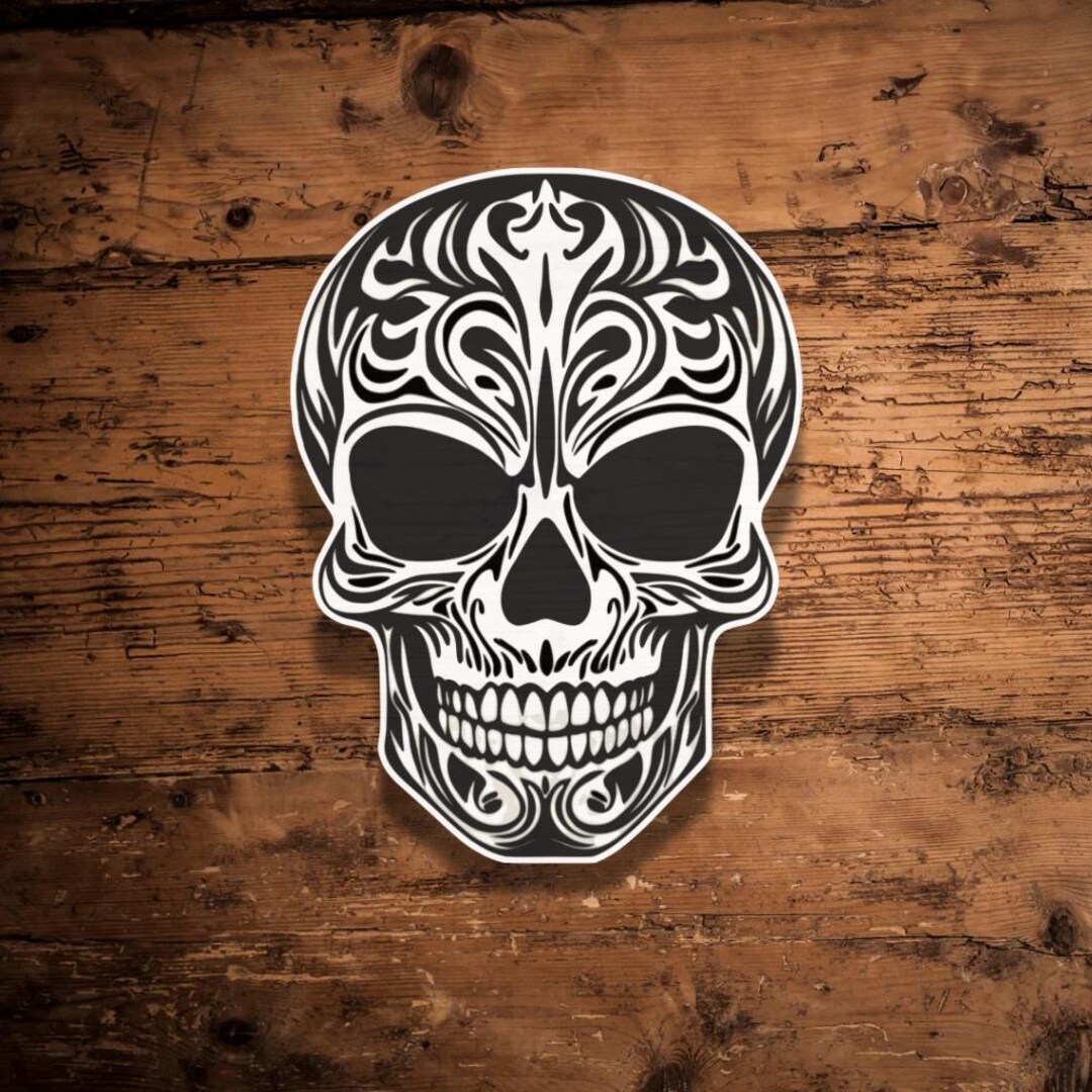 Tribal Skull Sticker: Black and White Tattoo Style Vinyl Decal - Etsy
