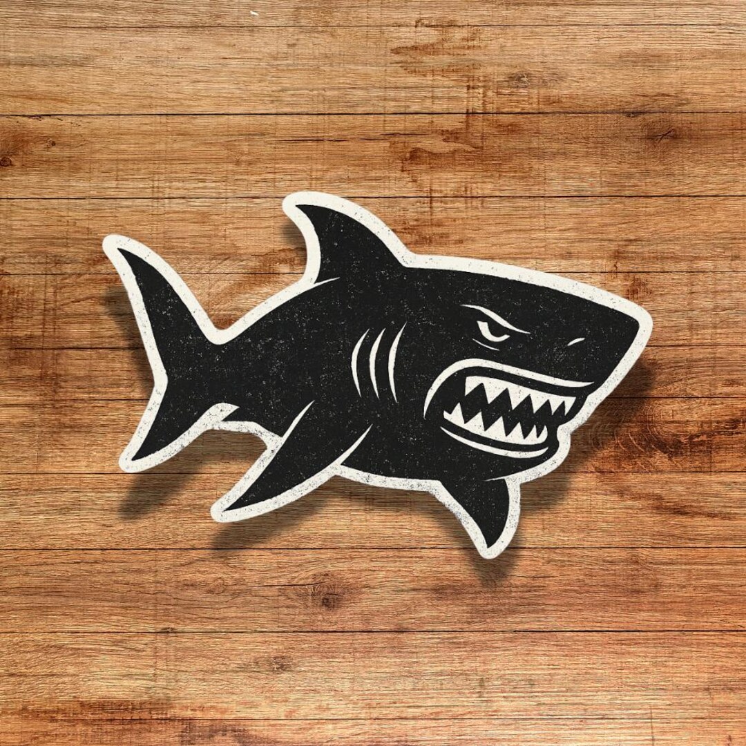 Grunge Shark Sticker: Aggressive Vinyl Decal for Laptop, Water Bottle ...