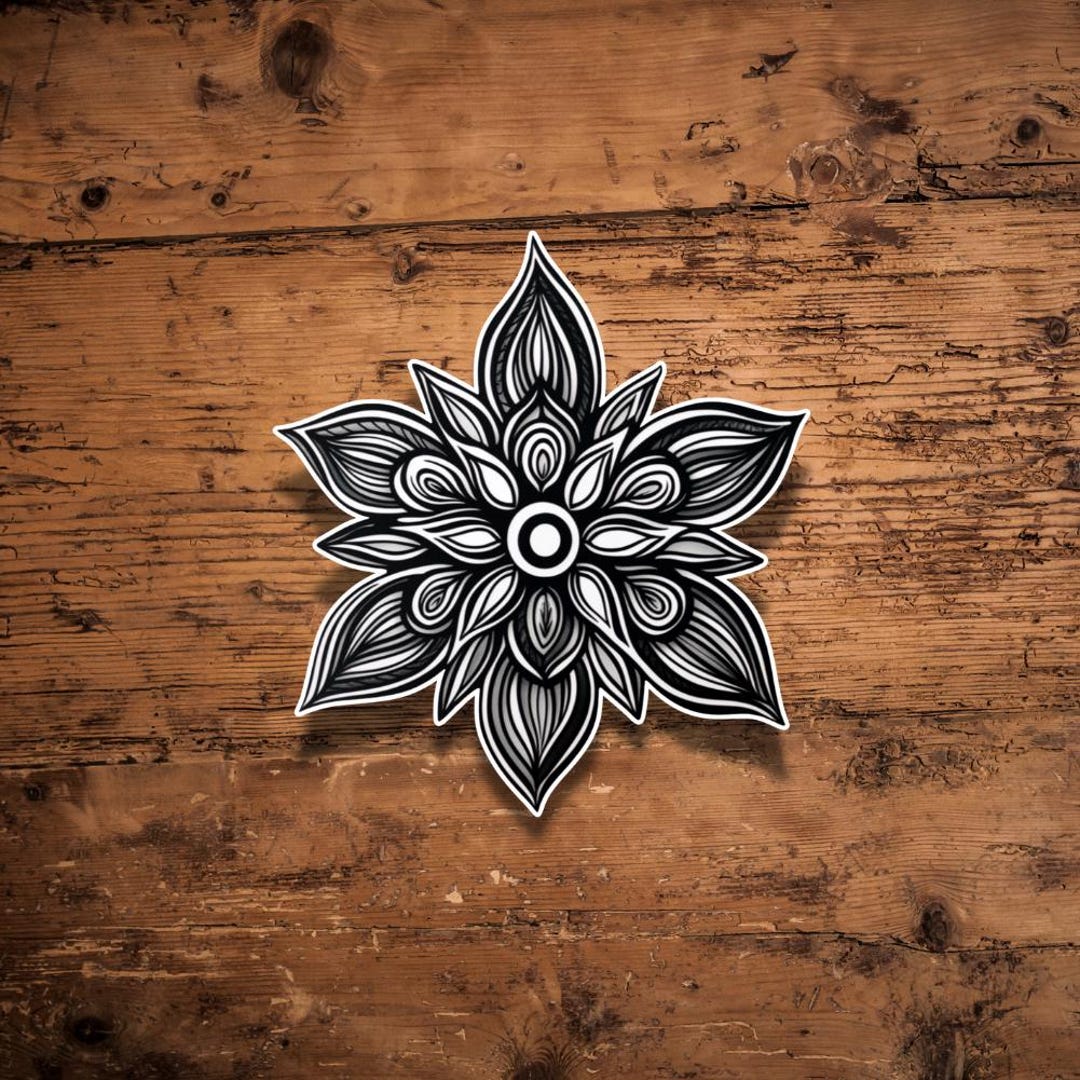 Boho Mandala Flower Sticker: Black and White Tattoo Style Vinyl Decal ...