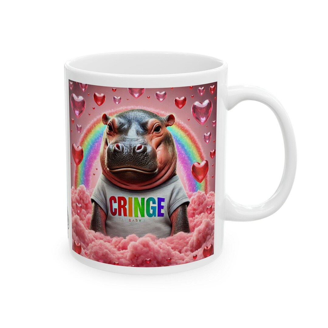 Introverted Pygmy Hippo Rainbow Cringe Kawaii Hearts Mug, Valentine's ...