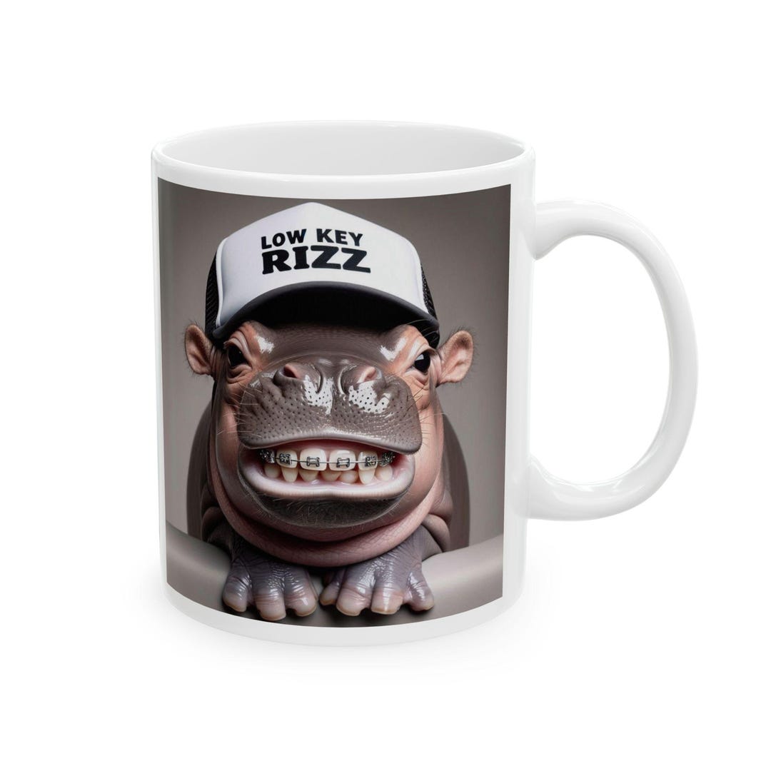 Cute Pygmy Hippo Mug, Funny Diamond Grill and Low Key Rizz Trucker Hat ...
