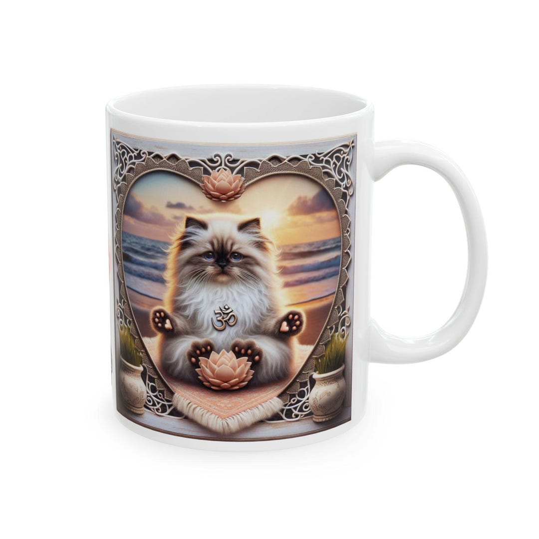 Meditating Himalayan Kitten Lotus Flower Mug, Boho Namaste OM Gift ...