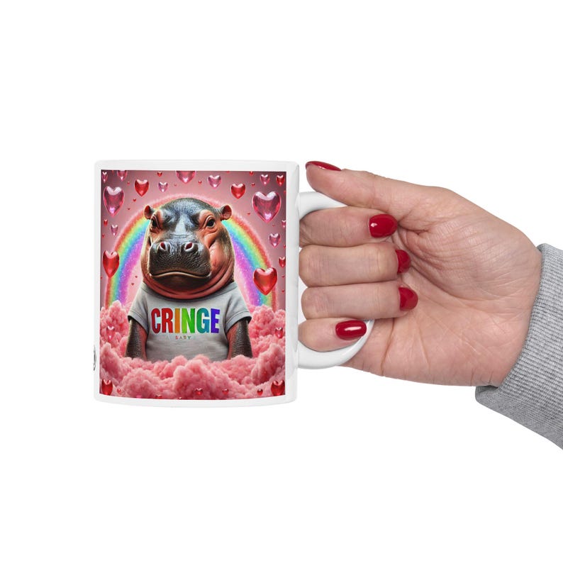 Introverted Pygmy Hippo Rainbow Cringe Kawaii Hearts Mug, Valentine's ...