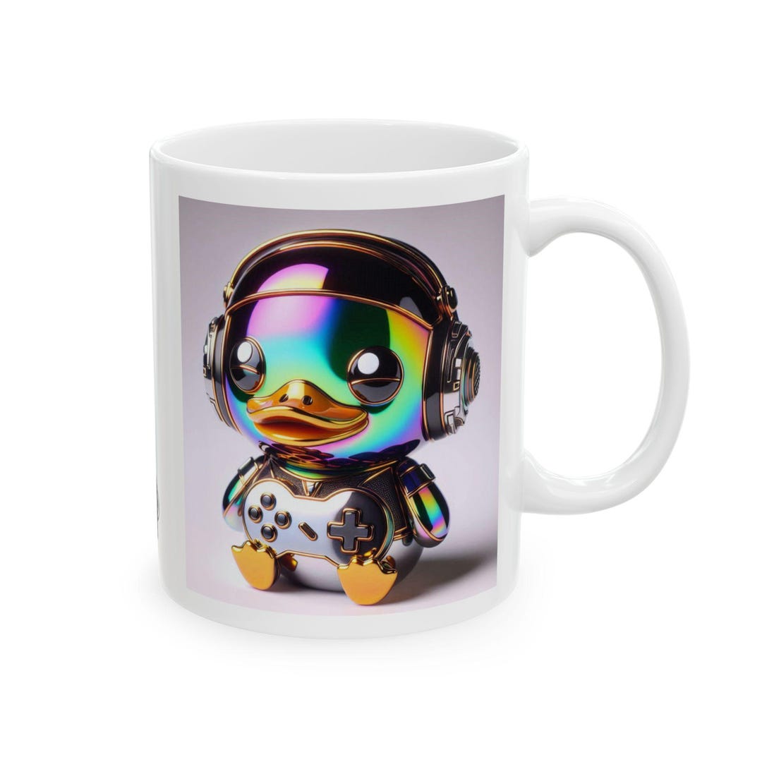 Duck Space Gamer in Vr Headset, Iridescent Chrome Kawaii Mug, Video ...