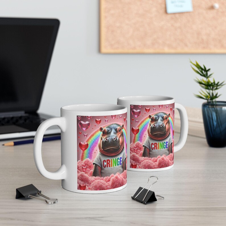 Introverted Pygmy Hippo Rainbow Cringe Kawaii Hearts Mug, Valentine's ...
