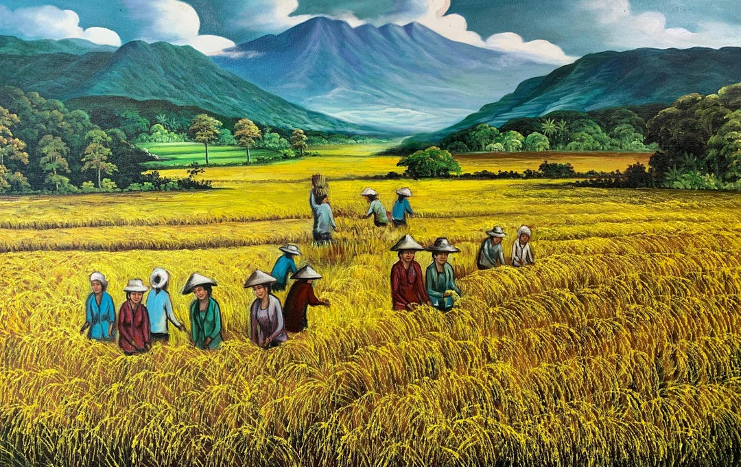 Original Hand-painted Rice Field Scene 135x80cm Rural Landscape Art - Etsy