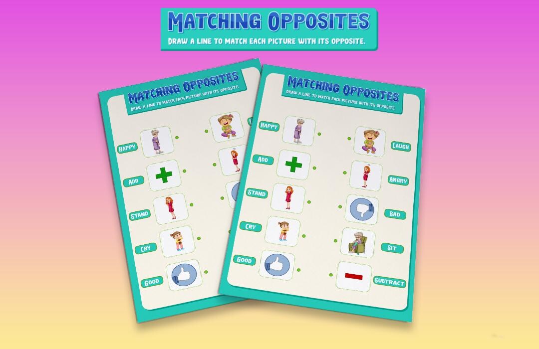 Matching Opposites Printable Worksheet for Kids Fun Educational ...