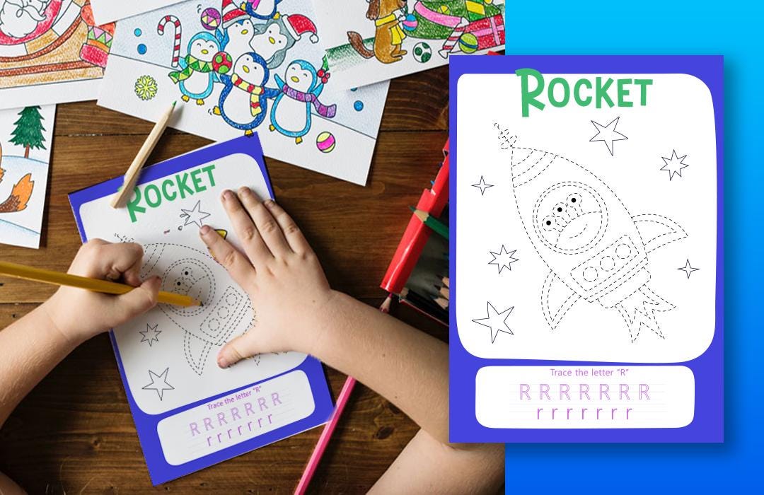 Rocket Tracing Worksheet – Space Theme Prewriting Activity for Kids ...