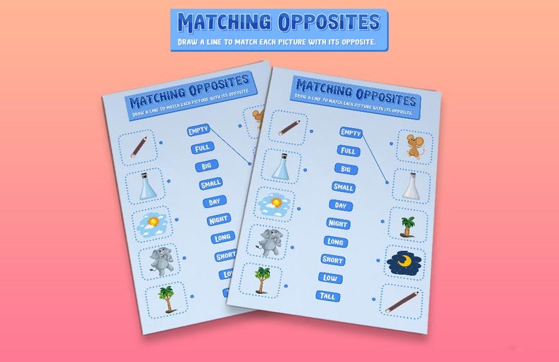 Matching Opposites Worksheet for Kids Fun and Educational Printable PDF ...
