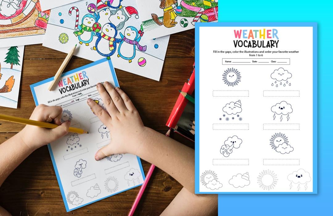 Weather Vocabulary Worksheet for Kids, Fun Learning Activity, Preschool ...