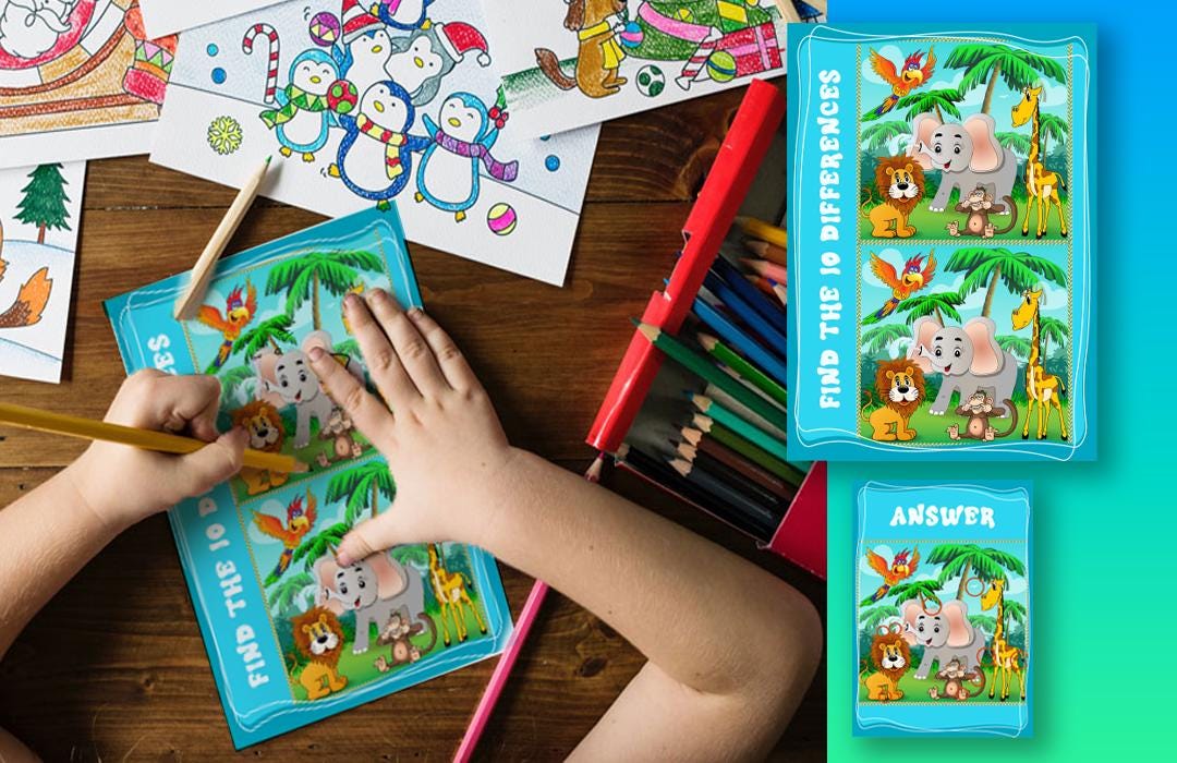 Find the 10 Differences Jungle Animals Printable Game for Kids, Spot ...