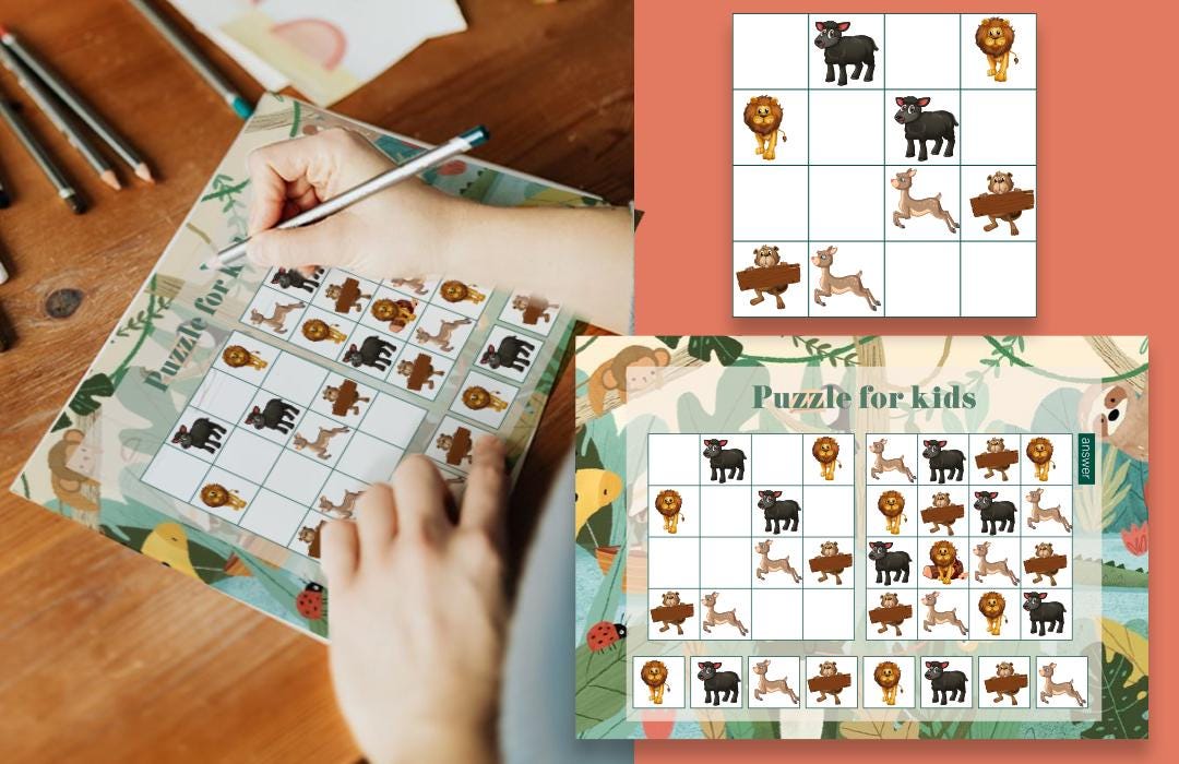 Animal Sudoku Puzzle for Kids - Printable Jungle-themed PDF Activity - Etsy