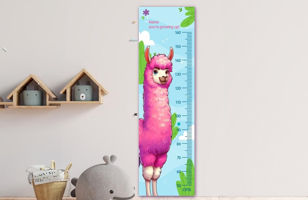 Llama Growth Chart for Kids, Pink Llama Height Chart Wall Art ...