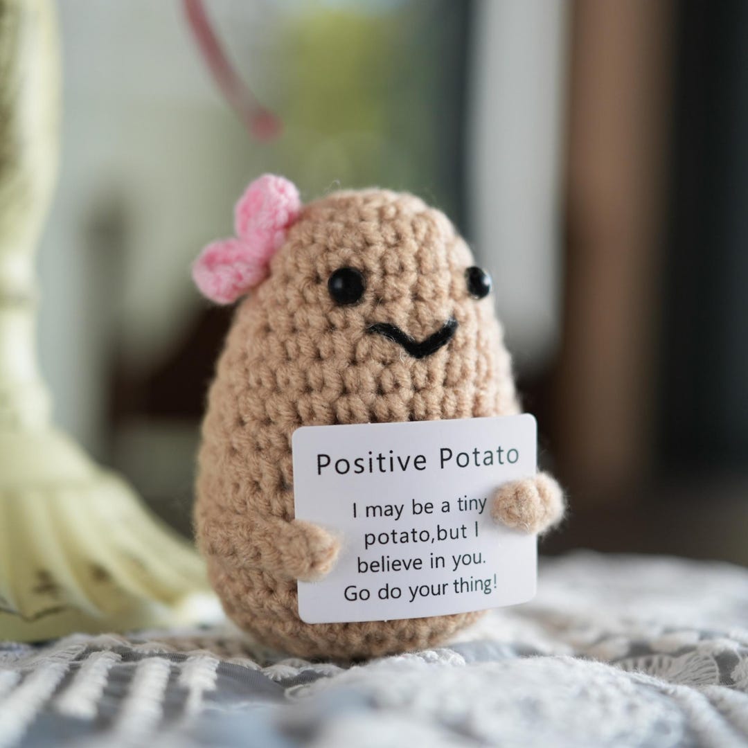 Handcrafted Knitted Potato With Pink Bow, Amigurumi Potato, Positive ...