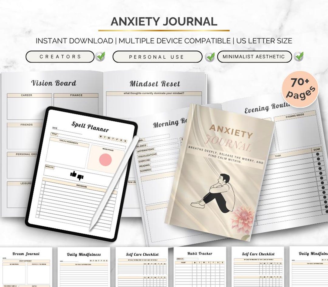 Anxiety Journal Printable: Mood Tracker, Self-care Workbook (PDF ...