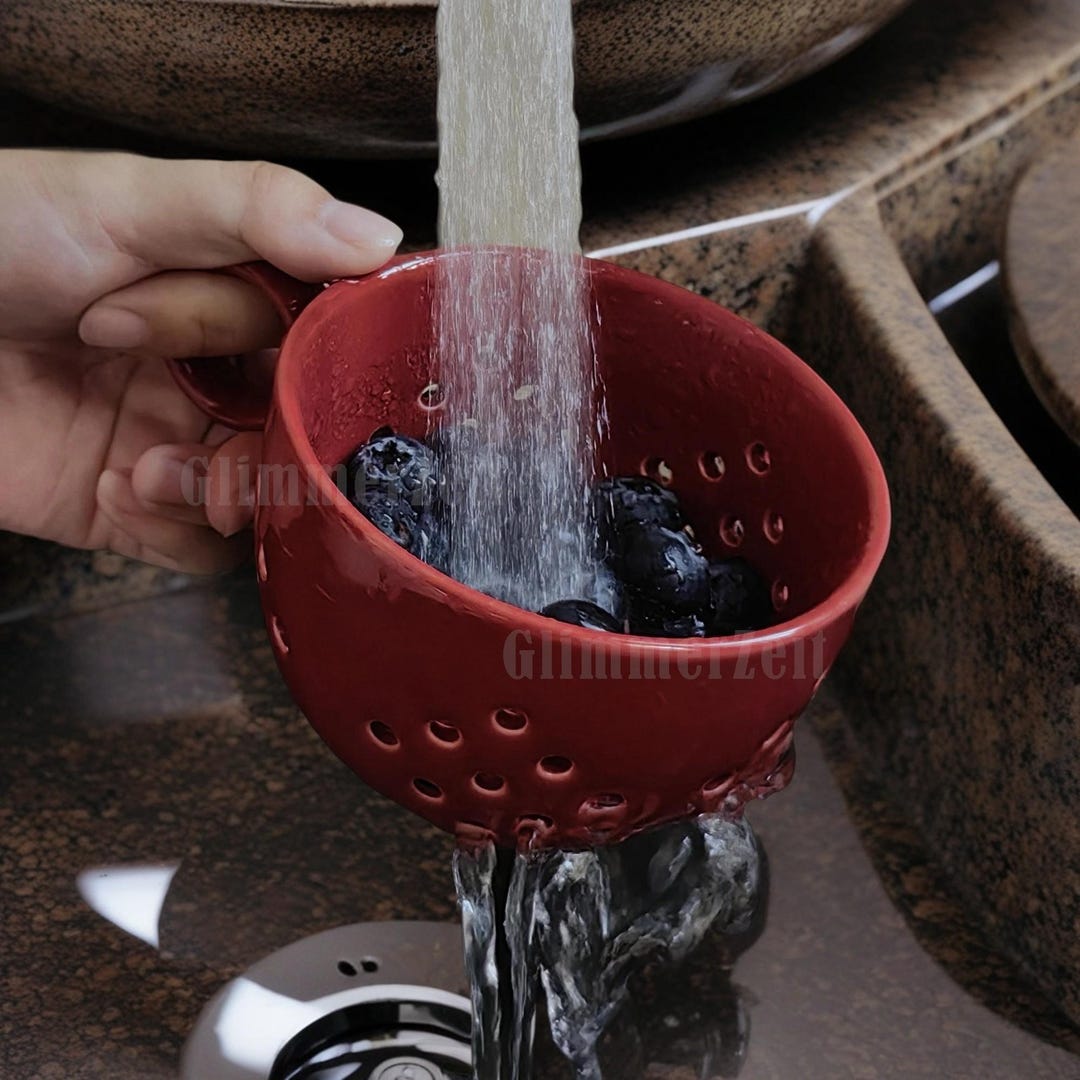 Red Ceramic Colander, Ceramic Berry Bowl With Handle, Ceramic Frust ...