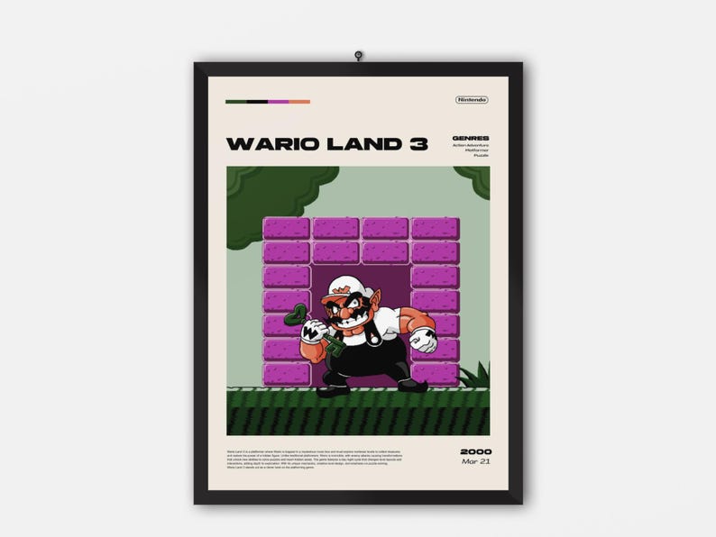 Wario Land 3 Poster, Wario Land Print, Wario Land Wall Art, Wario Land ...