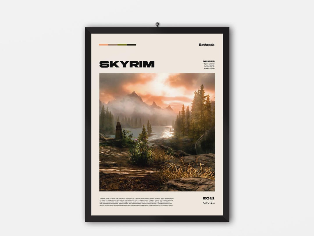 Skyrim Poster, Skyrim Decor, Elder Scrolls Skyrim Wall Art, Skyrim Game ...