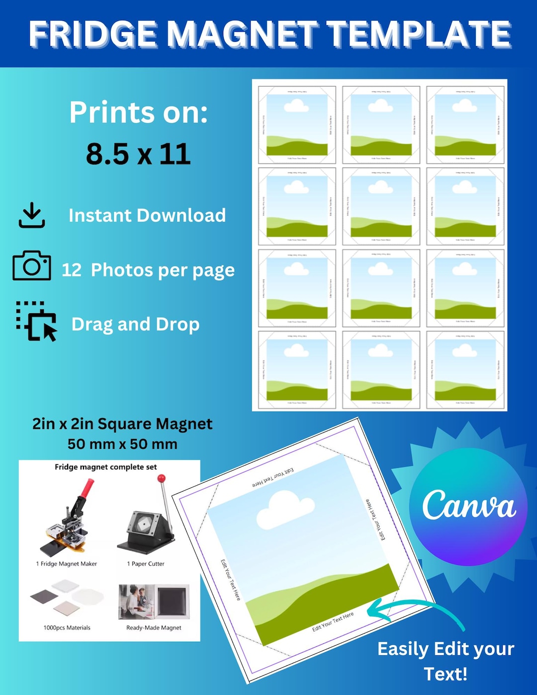 2 X 2 Magnet Template L Fully Editable L Drag and Drop L Perfect for ...